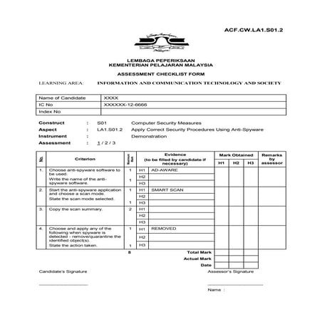 Borang assesment ict form 4 | DOC
