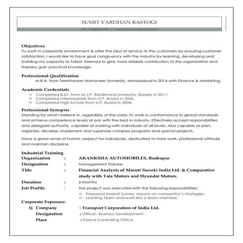 CV - SUMIT VARDHAN RASTOGI | PDF