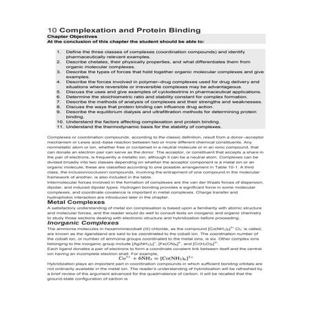 Complexation and protein binding | PDF | Chemistry | Science