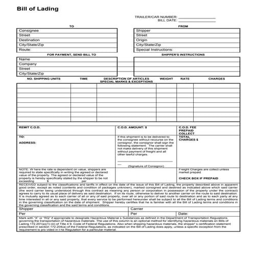 Bill of Lading model | PDF