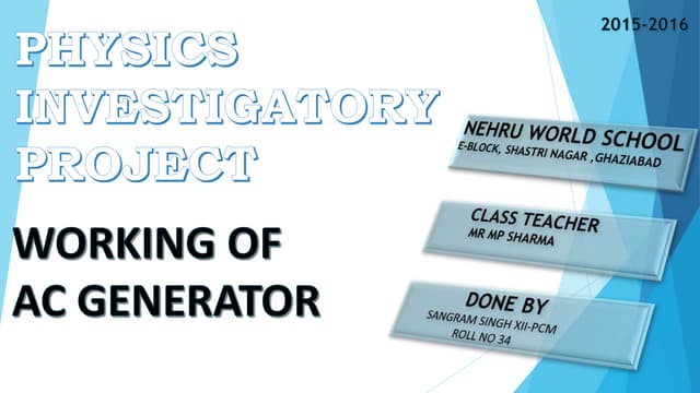 12th CBSE Physics Project AC Generator | DOCX