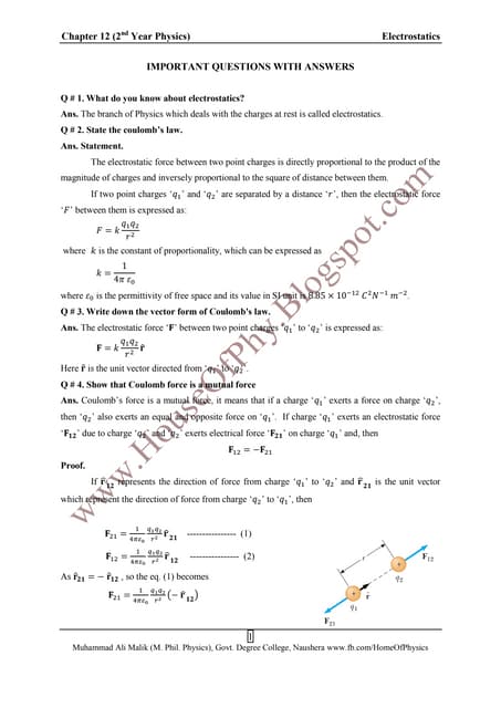Physics Important Derivation for Class 12 - Important Physics Derivation | PDF