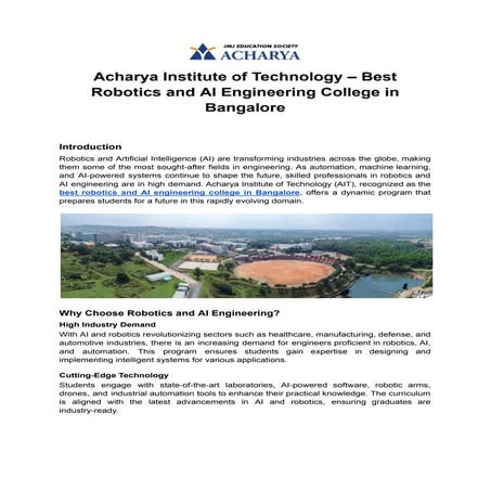 Best Robotics and AI Engineering College in Bangalore | PDF