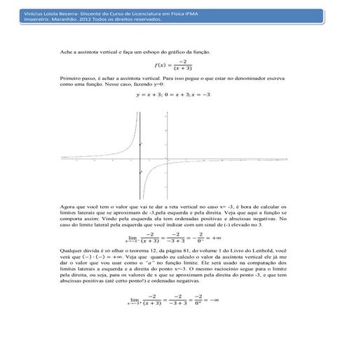 Ache a assíntota vertical e faça um esboço do gráfico da função | PDF