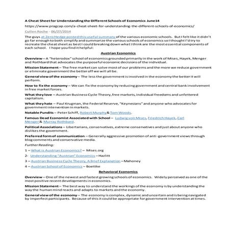 A cheat sheet for understanding the different schools of economics ...