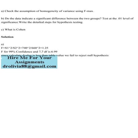 A Check The Assumption Of Homogeneity Of Variance Using F Max Pdf