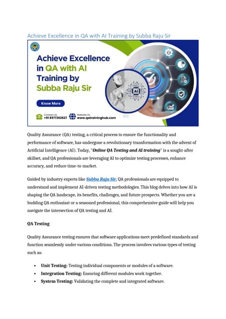 Achieve Excellence in QA with AI Training by Subba Raju Sir.docx Achieve Excellence in QA with AI Training by Subba Raju Sir.docx