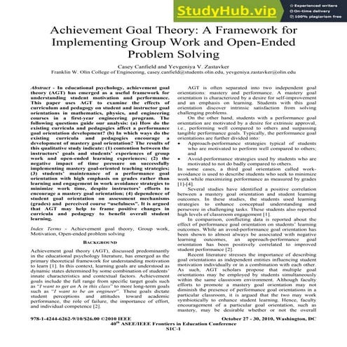 Achievement Goal Theory A Framework For Implementing Group Work And Open Ended Problem Solving Pdf 