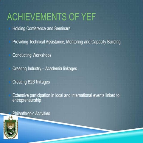 Achievements of yef | PPTX | Startups | Business