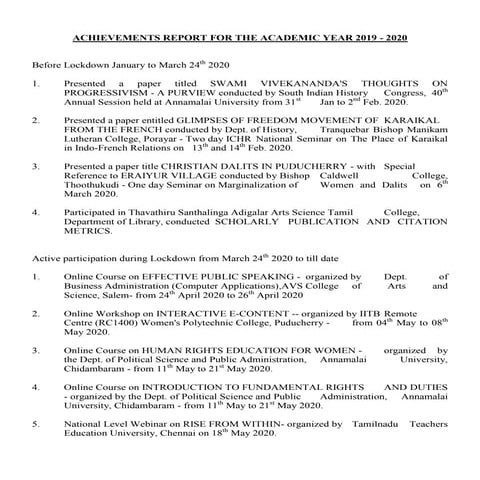 Achievements report for the academic year 2020 | PDF
