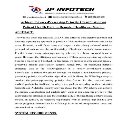 Achieve Privacy-Preserving Priority Classification on Patient Health Data in Remote eHealthcare ...