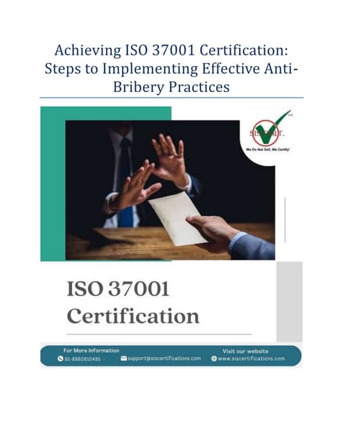 ISO 37001 Certification: Benefits, Challenges, and Best Practices for Anti-Bribery Management | PDF