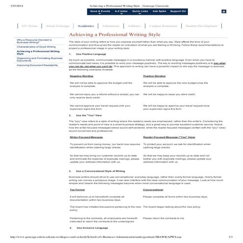 Achieving a Professional Writing Style - Gonzaga University | PDF