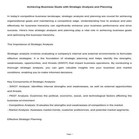 Strategic analysis and planning for business hierarchy | PDF