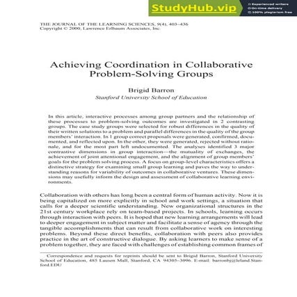 Achieving Coordination In Collaborative Problem-Solving Groups | PDF