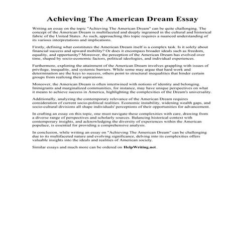 Achieving The American Dream Essay. American Dream Essay | PDF