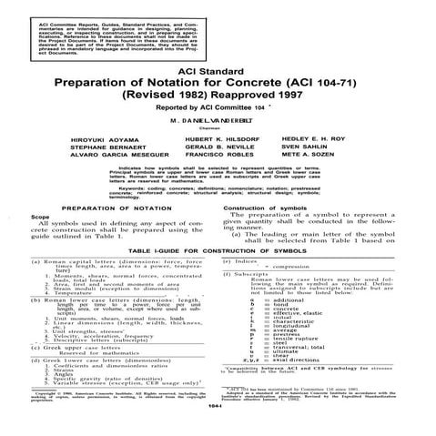 ACI 104 (1971)(R1997) Preparation of Notation for Concrete (ACI 104-71 ...