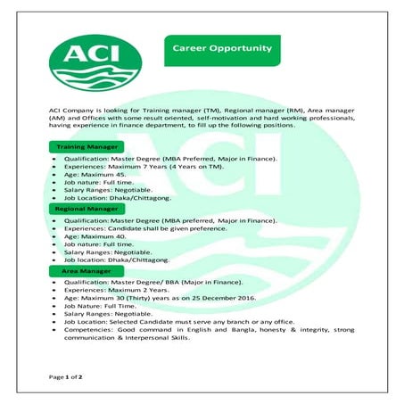 Aci company job description | DOCX