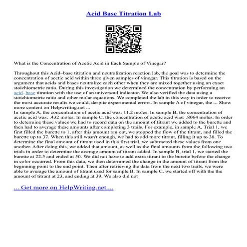 Acid Base Titration Lab | PDF