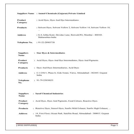 Acid dye suppliers name | PDF