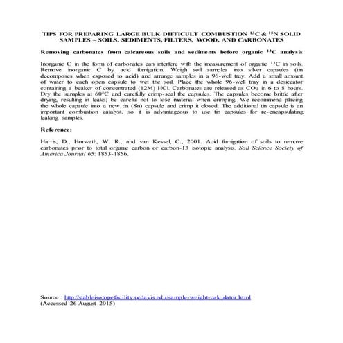 Acid fumigation preparing c-13 solid samples for organic analysis | DOCX
