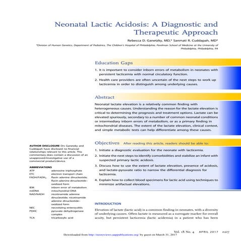 Acidosis láctica neonatal | PDF