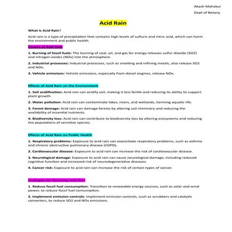 Acid Rain,Ozone layer destructions, Effect of Climate change on public ...