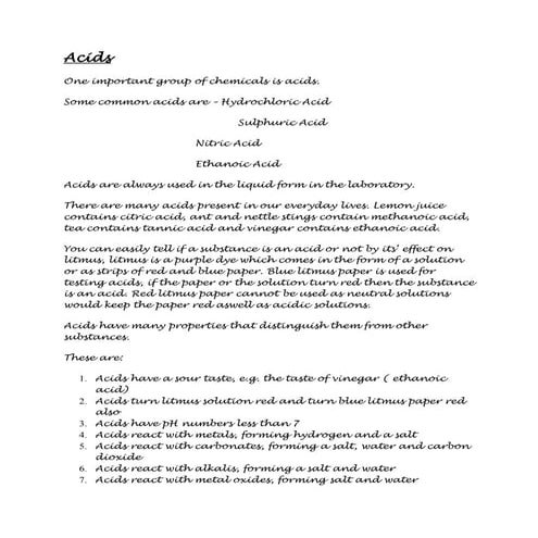 Acids | DOCX | Chemistry | Science