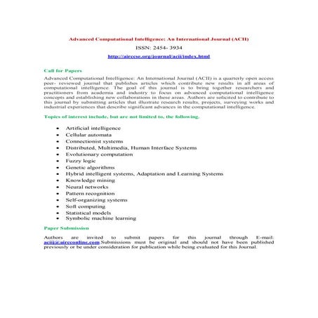 Advanced Computational Intelligence: An International Journal (ACII) | PDF