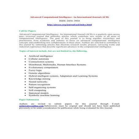 Advanced Computational Intelligence: An International Journal (ACII) | PDF