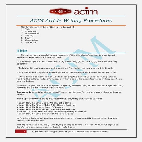 Acim article writing procedures | PDF