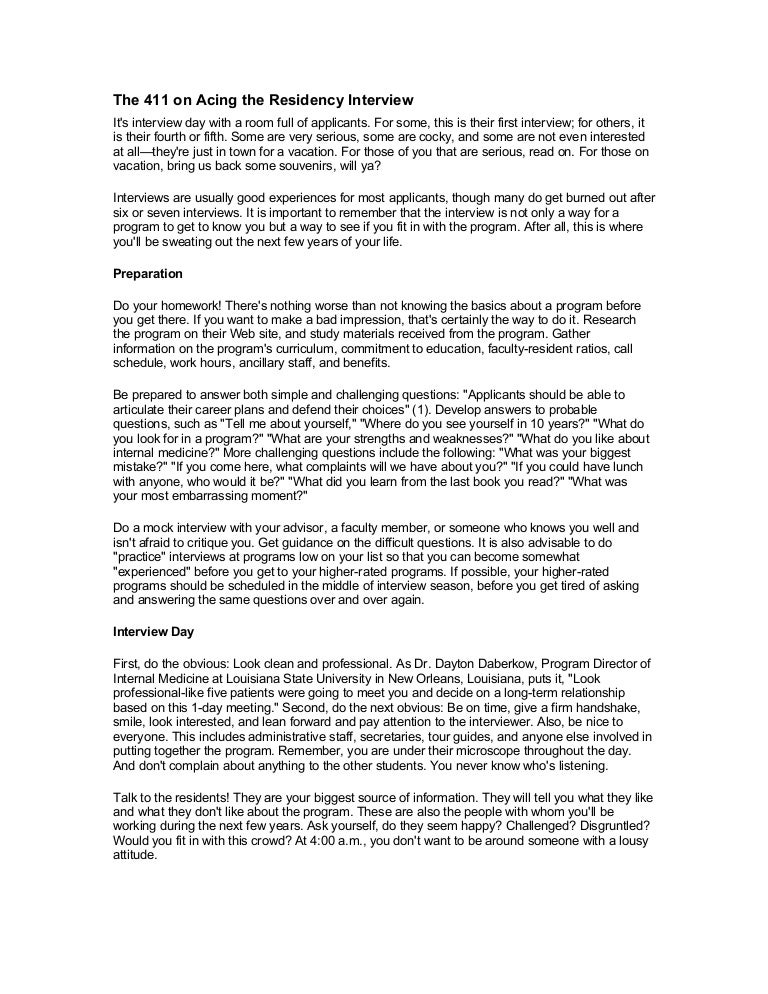 Acing The Residency Interview