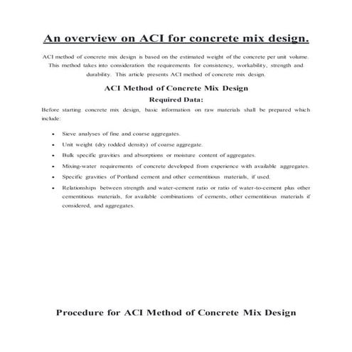 Aci over view by deepak patil | PDF