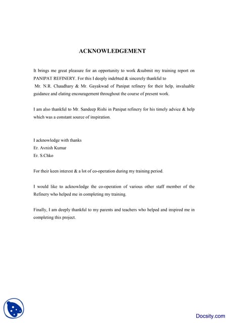 Sample Acknowledgement of Project Report | DOCX