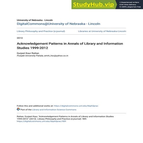 Acknowledgement Patterns In Annals Of Library And Information Studies ...