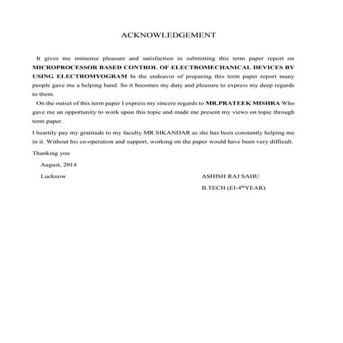 Acknowledgement prateek | DOCX | Education