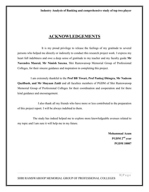 Sample Acknowledgement of Project Report | DOCX