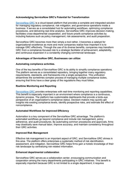 ServiceNow GRC: The Future of Governance, Risk, and Compliance | PDF