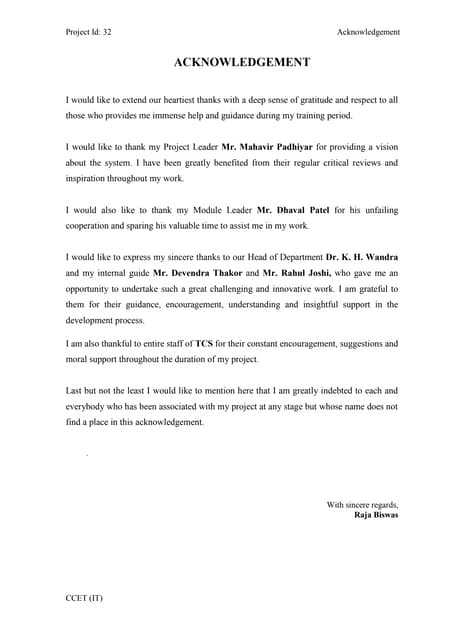 Sample Acknowledgement of Project Report | PDF