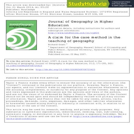 A Claim For The Case Method In The Teaching Of Geography | PDF