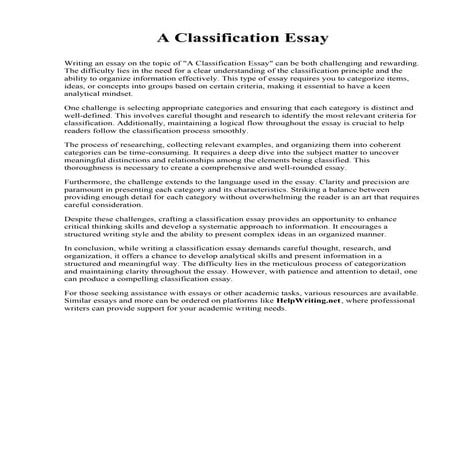 A Classification Essay. John Paul the Great Catholic University | PDF ...