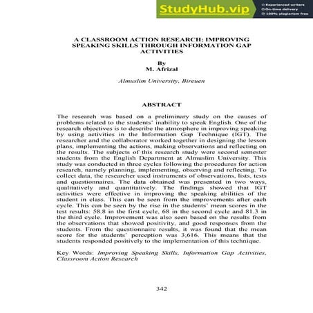 A CLASSROOM ACTION RESEARCH IMPROVING SPEAKING SKILLS THROUGH ...