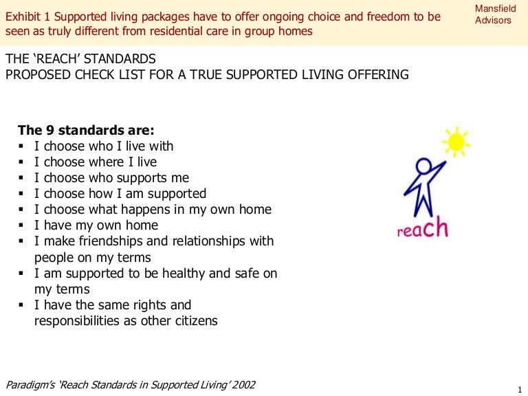 THE ‘REACH’ STANDARDSvPROPOSED CHECK LIST FOR A TRUE SUPPORTED LIVING…