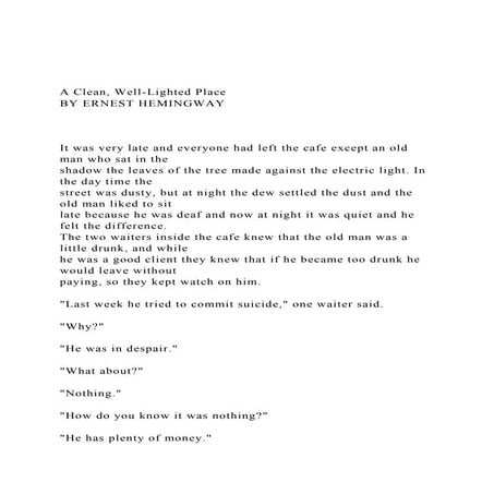 A Clean, Well-Lighted Place BY ERNEST HEMINGWAY I.docx