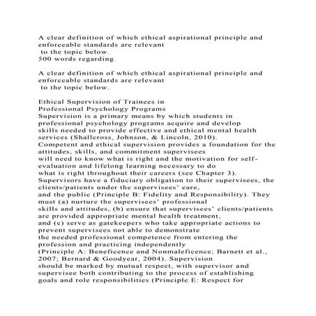 A clear definition of which ethical aspirational principle and enfor.docx