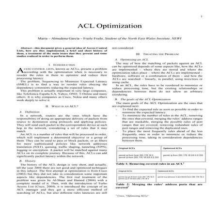 Enhancing network security and performance using optimized acls