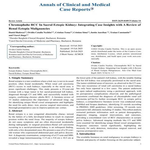 Chromophobe RCC In Sacral Ectopic Kidney: Integrating Case Insights ...