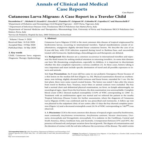 Cutaneous Larva Migrans: A Case Report in a Traveler Child | PDF