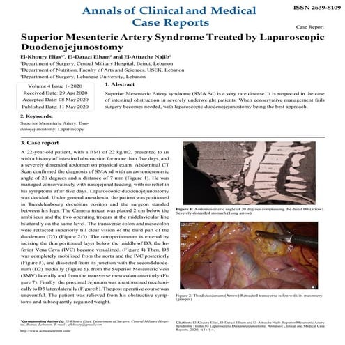 Superior Mesenteric Artery Syndrome Treated by Laparoscopic ...