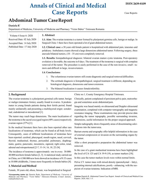 Benign Retroperitoneal Teratoma In Young Adult A Case Report And